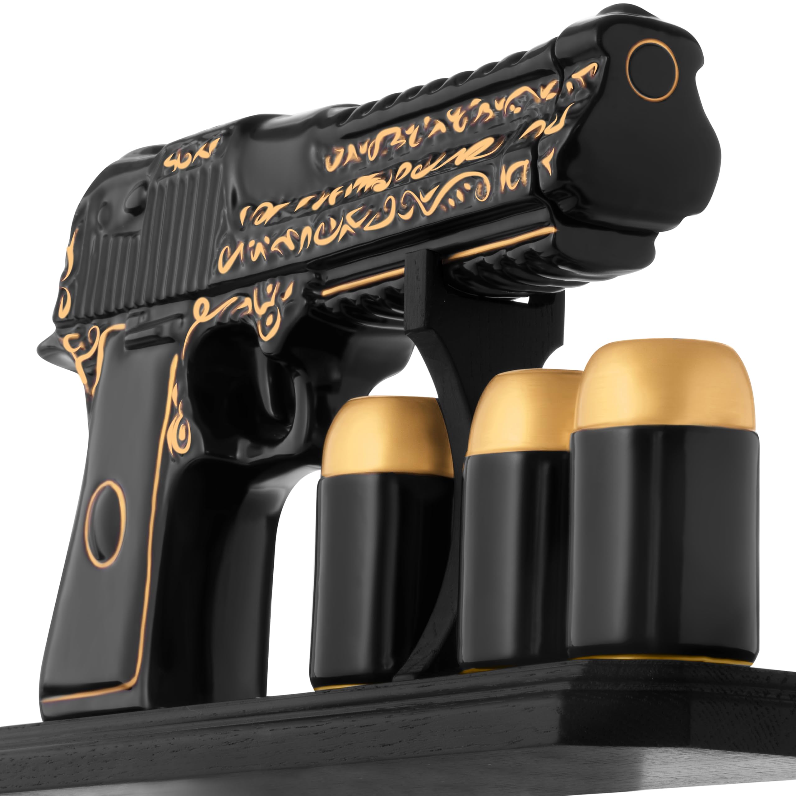 Ceramic Gun Whiskey Decanter Set with 3 Bullet Shot Glasses (17 oz ...
